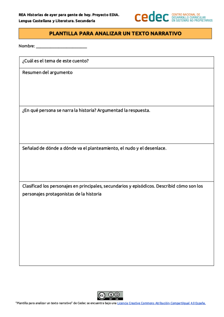 cedec-Plantilla analisis texto narrativo – Historias de ayer | Cedec