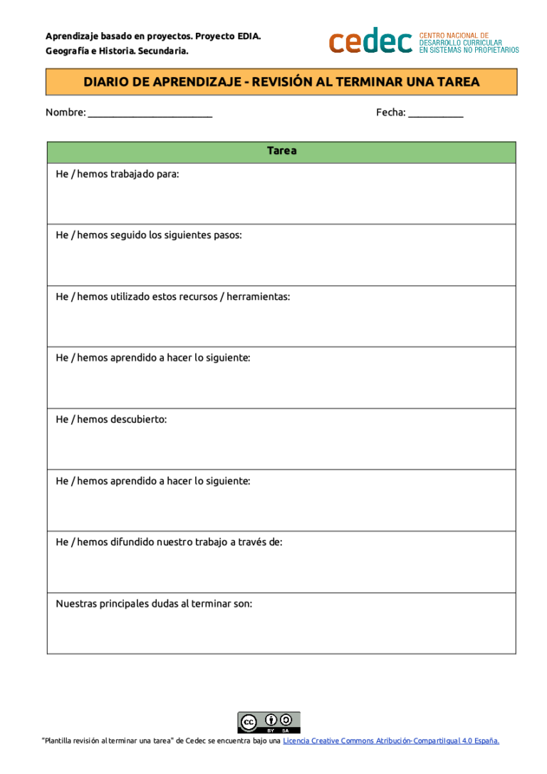 cedec-Plantilla diario de aprendizaje – trabajo por proyectos | Cedec