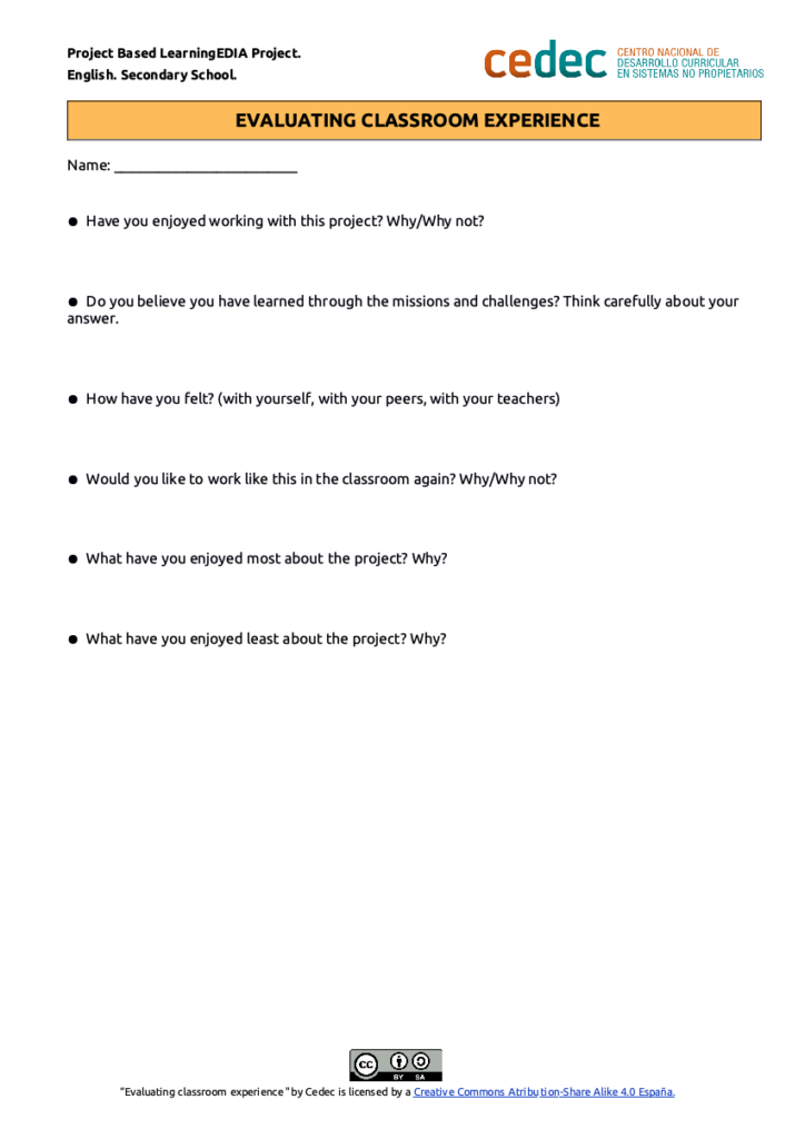 cedec-Template evaluating classroom experience – project based learning | Cedec