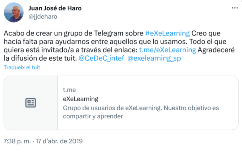 Artículo: El grupo de Telegram de eXeLearning | Cedec